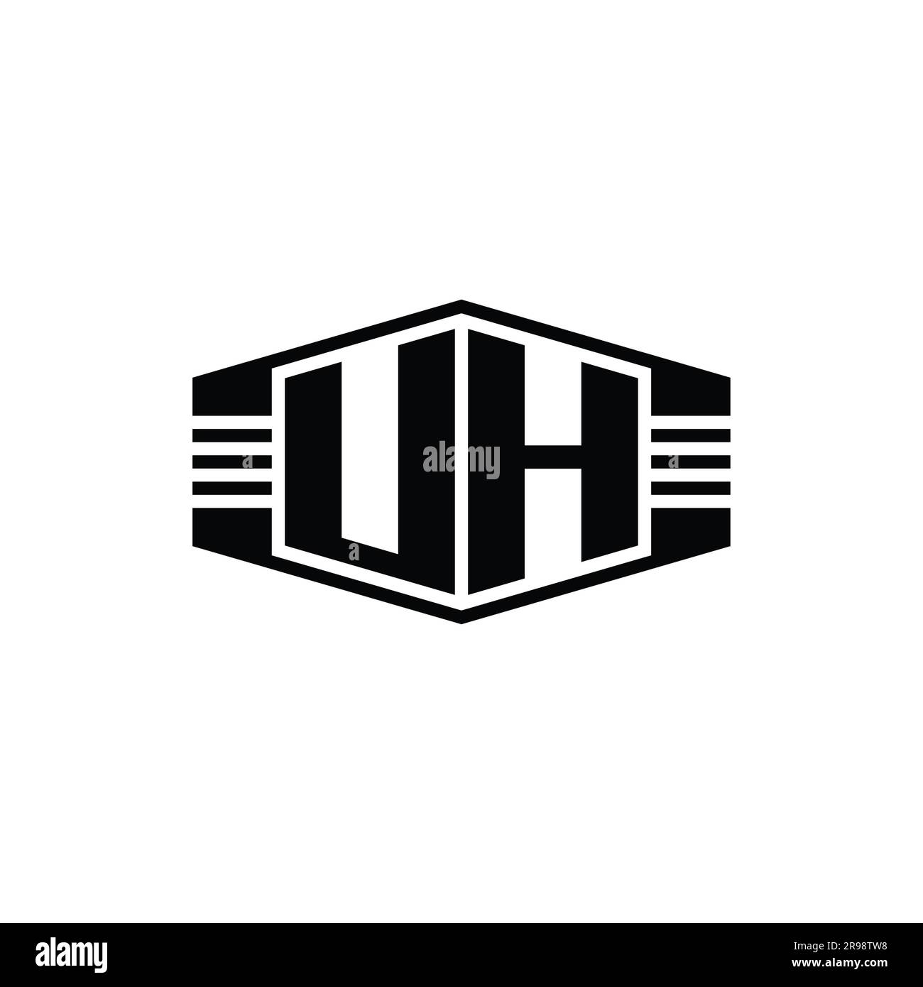 UH Letter Logo monogram hexagon emblem shape with stripes outline style ...