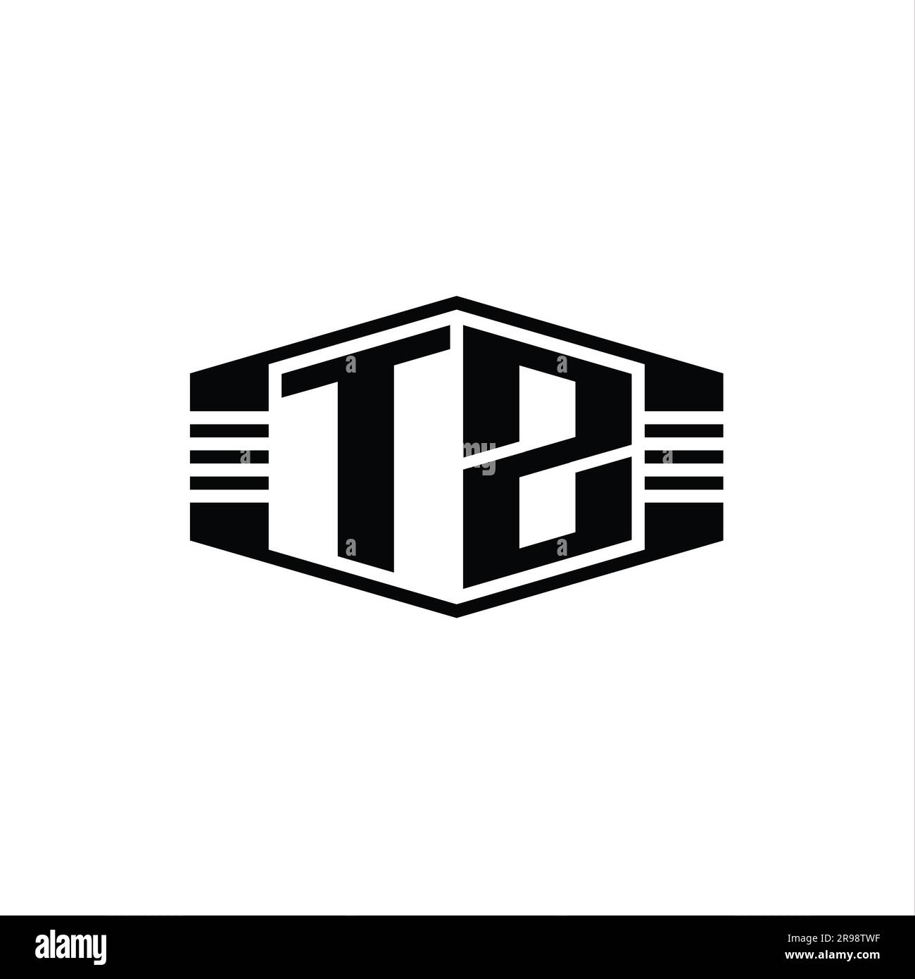 TZ Letter Logo monogram hexagon emblem shape with stripes outline style design template Stock ...