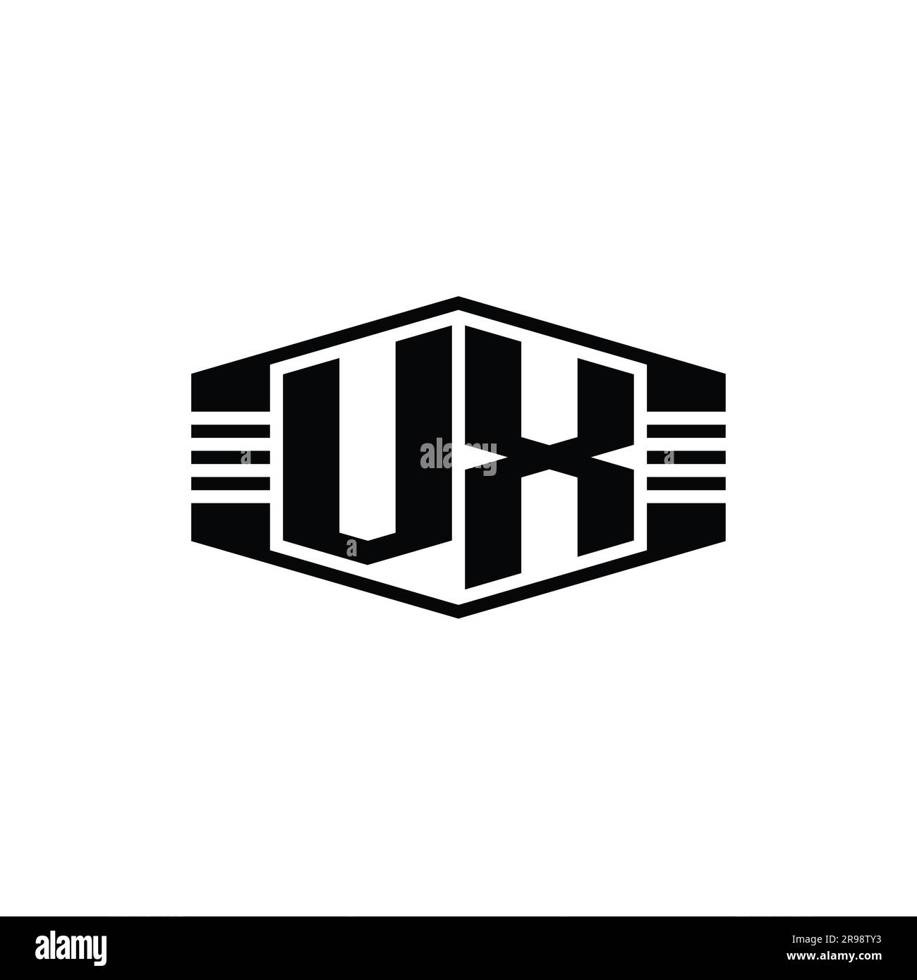 VX Letter Logo monogram hexagon emblem shape with stripes outline style ...