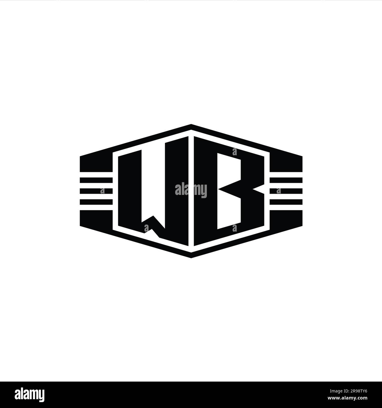 WB Letter Logo monogram hexagon emblem shape with stripes outline style ...