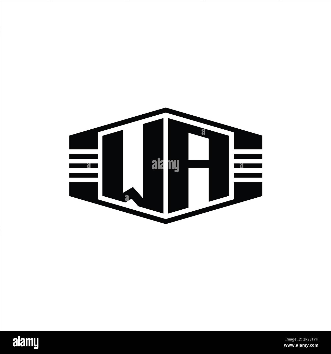 WA Letter Logo monogram hexagon emblem shape with stripes outline style ...