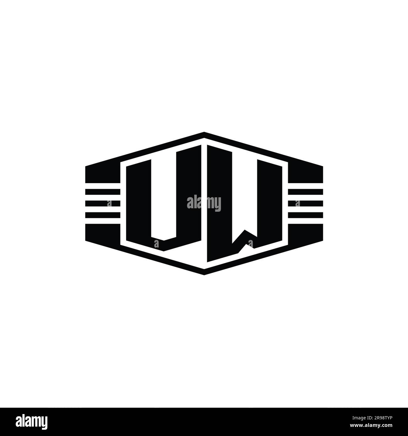 VW Letter Logo monogram hexagon emblem shape with stripes outline style ...