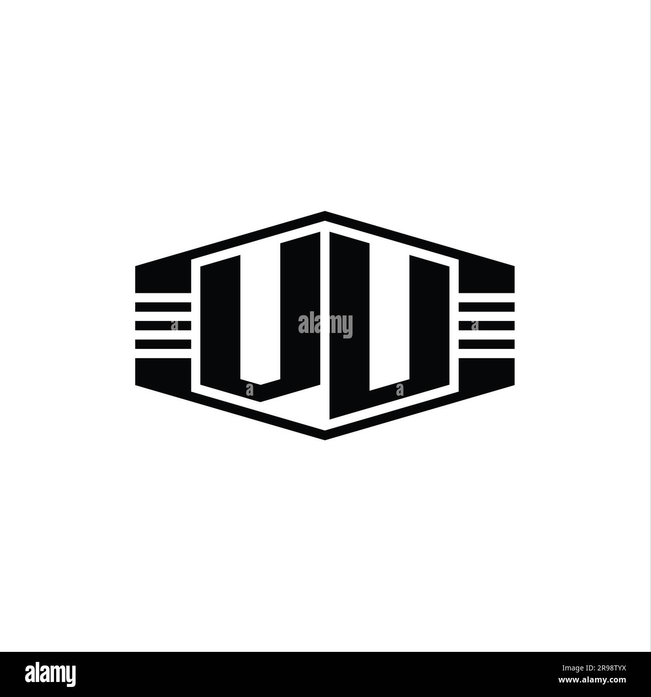 VU Letter Logo monogram hexagon emblem shape with stripes outline style design template Stock ...