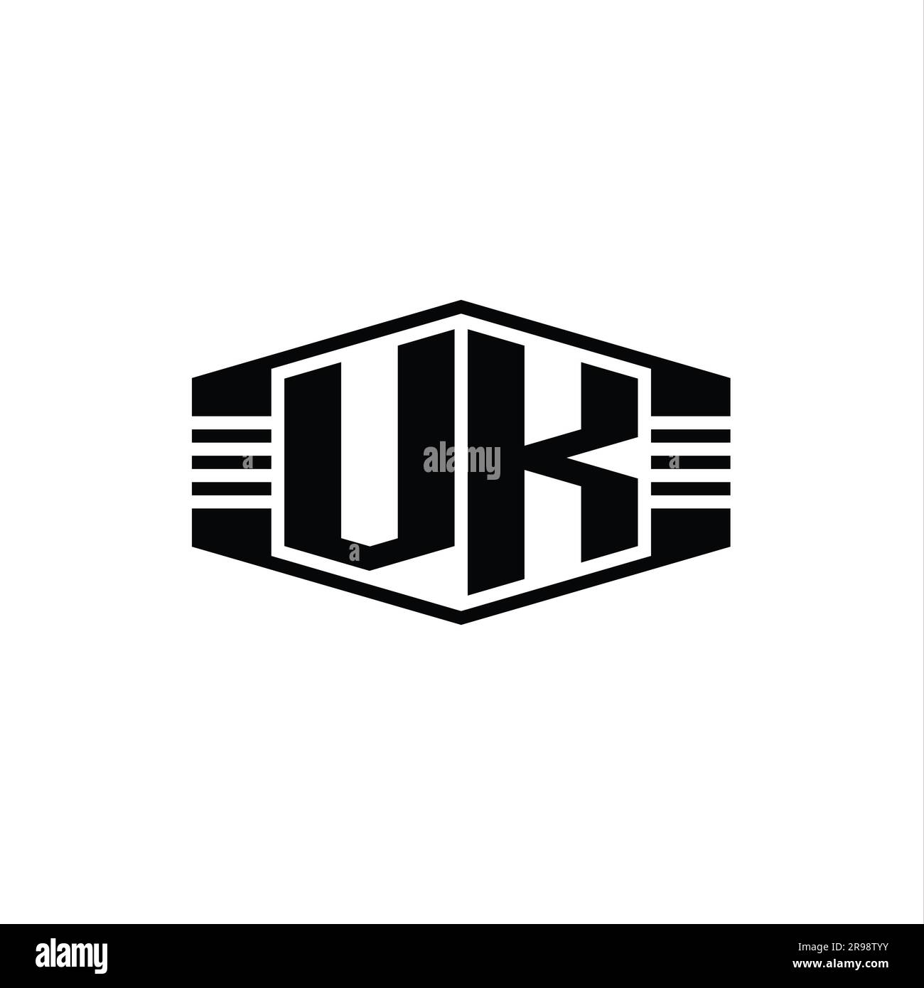 VK Letter Logo monogram hexagon emblem shape with stripes outline style ...