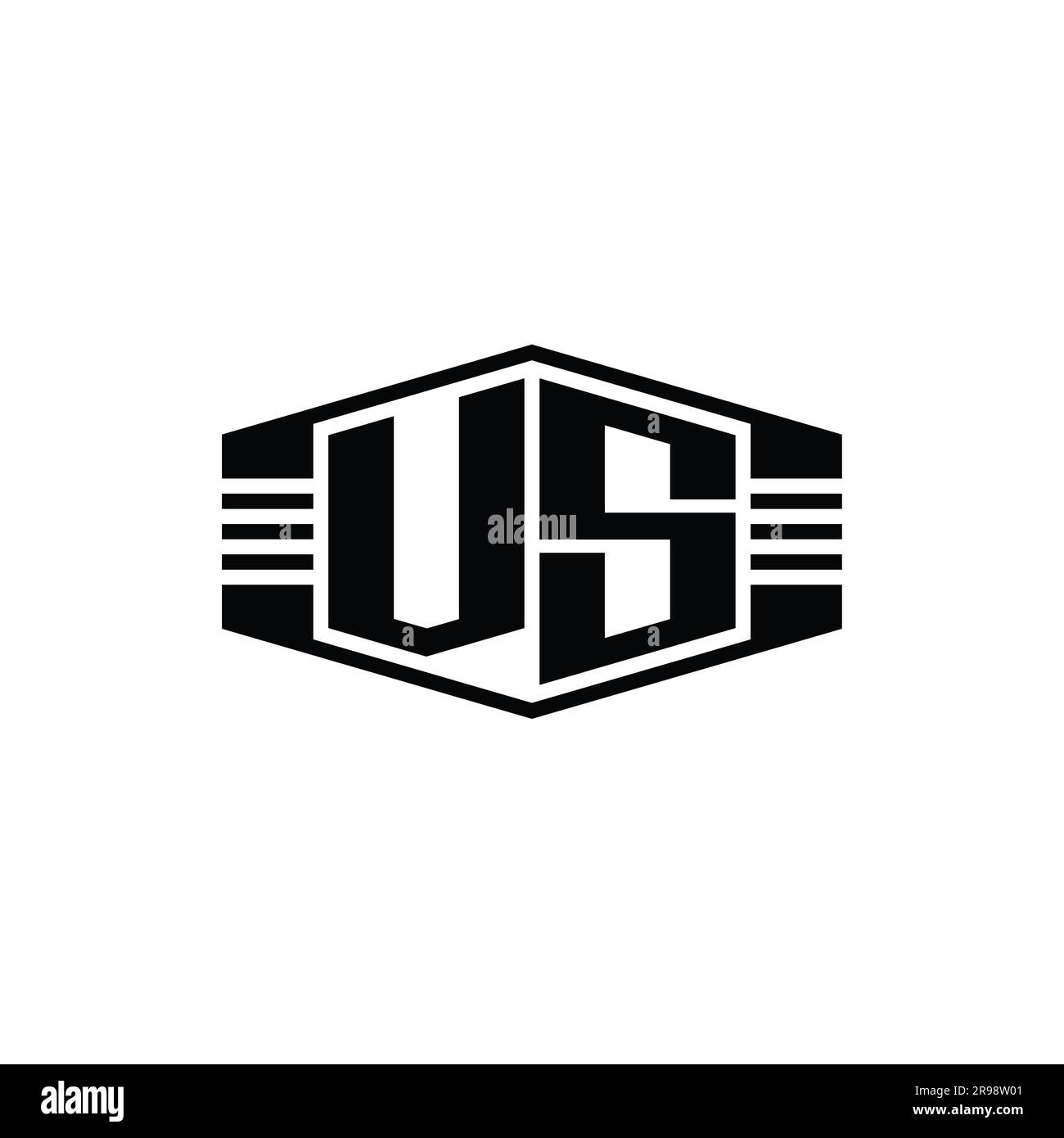 VS Letter Logo monogram hexagon emblem shape with stripes outline style ...