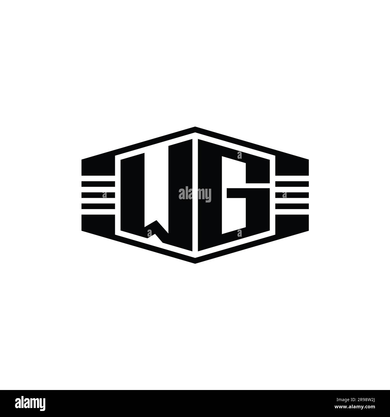 WG Letter Logo monogram hexagon emblem shape with stripes outline style ...