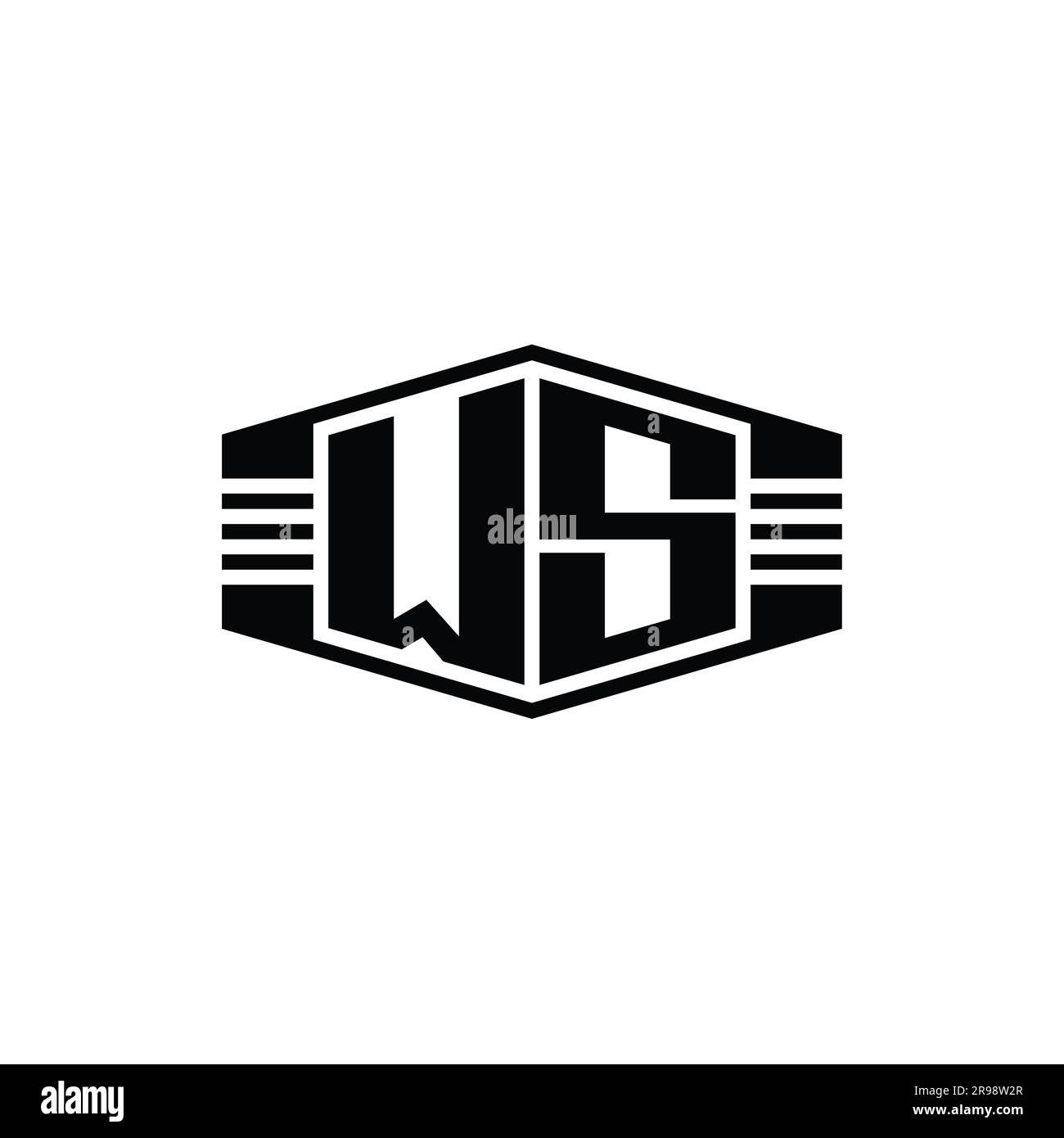 WS Letter Logo monogram hexagon emblem shape with stripes outline style ...