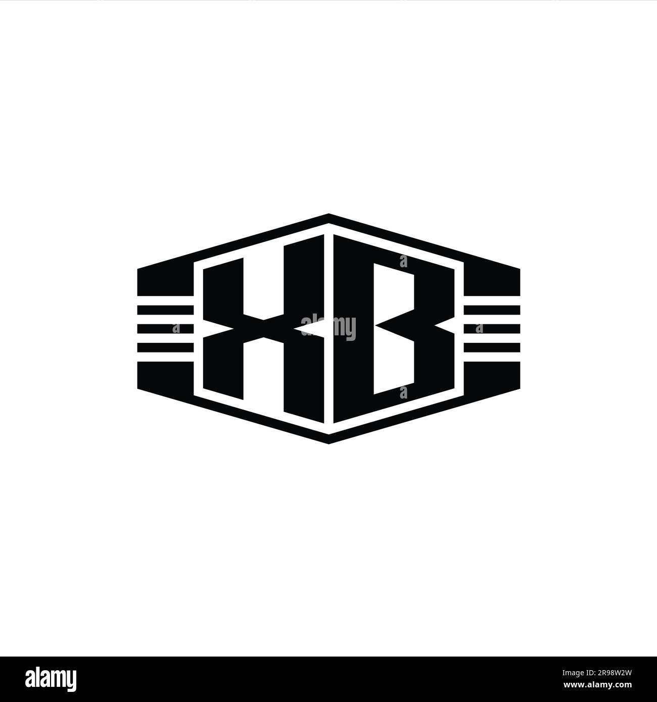 XB Letter Logo monogram hexagon emblem shape with stripes outline style ...