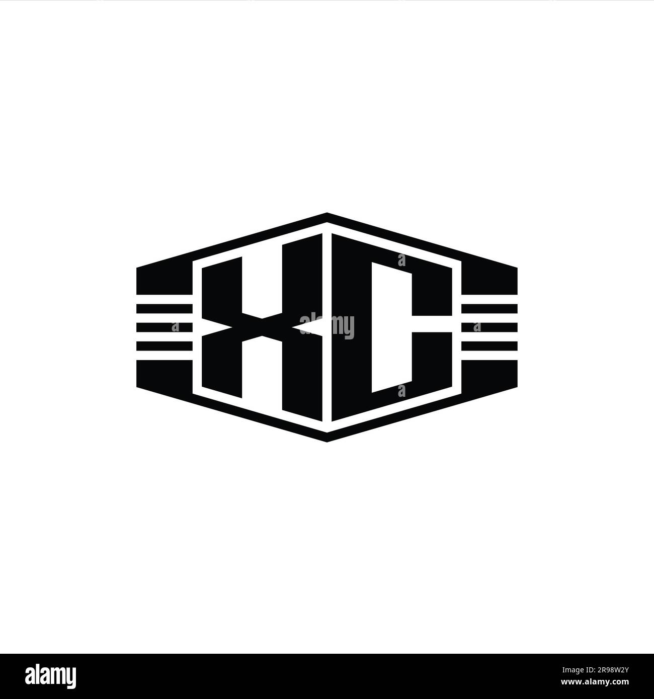 XC Letter Logo monogram hexagon emblem shape with stripes outline style design template Stock ...