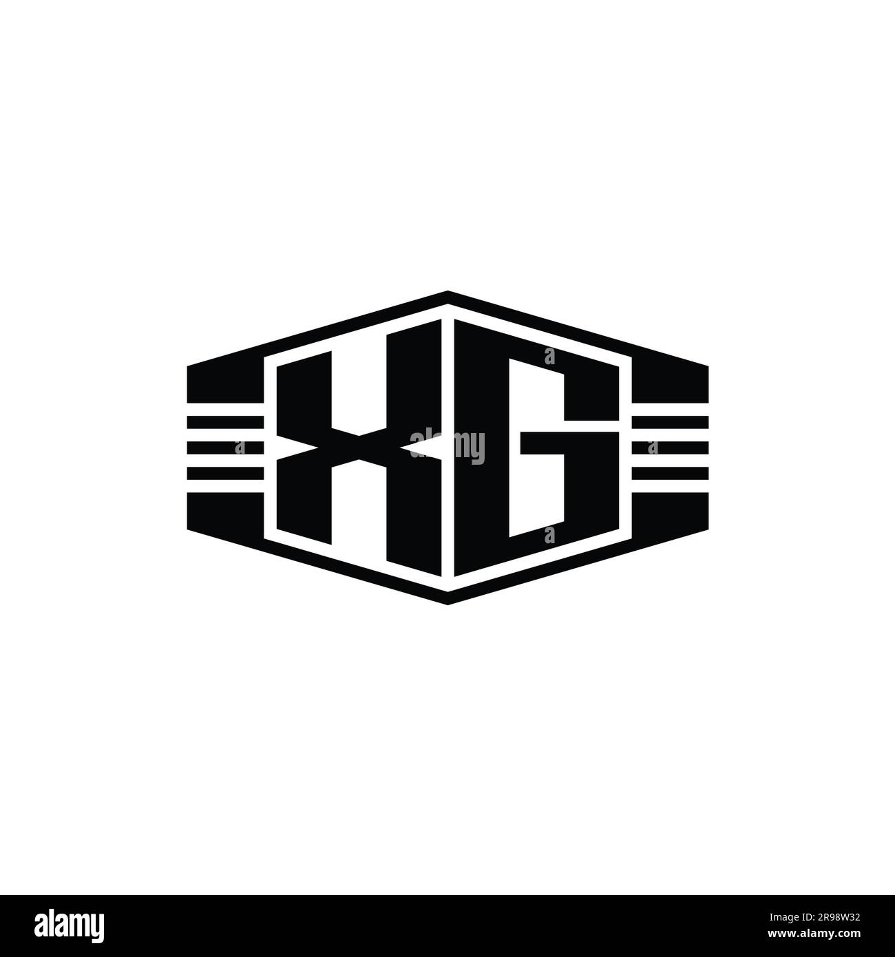 XG Letter Logo monogram hexagon emblem shape with stripes outline style ...