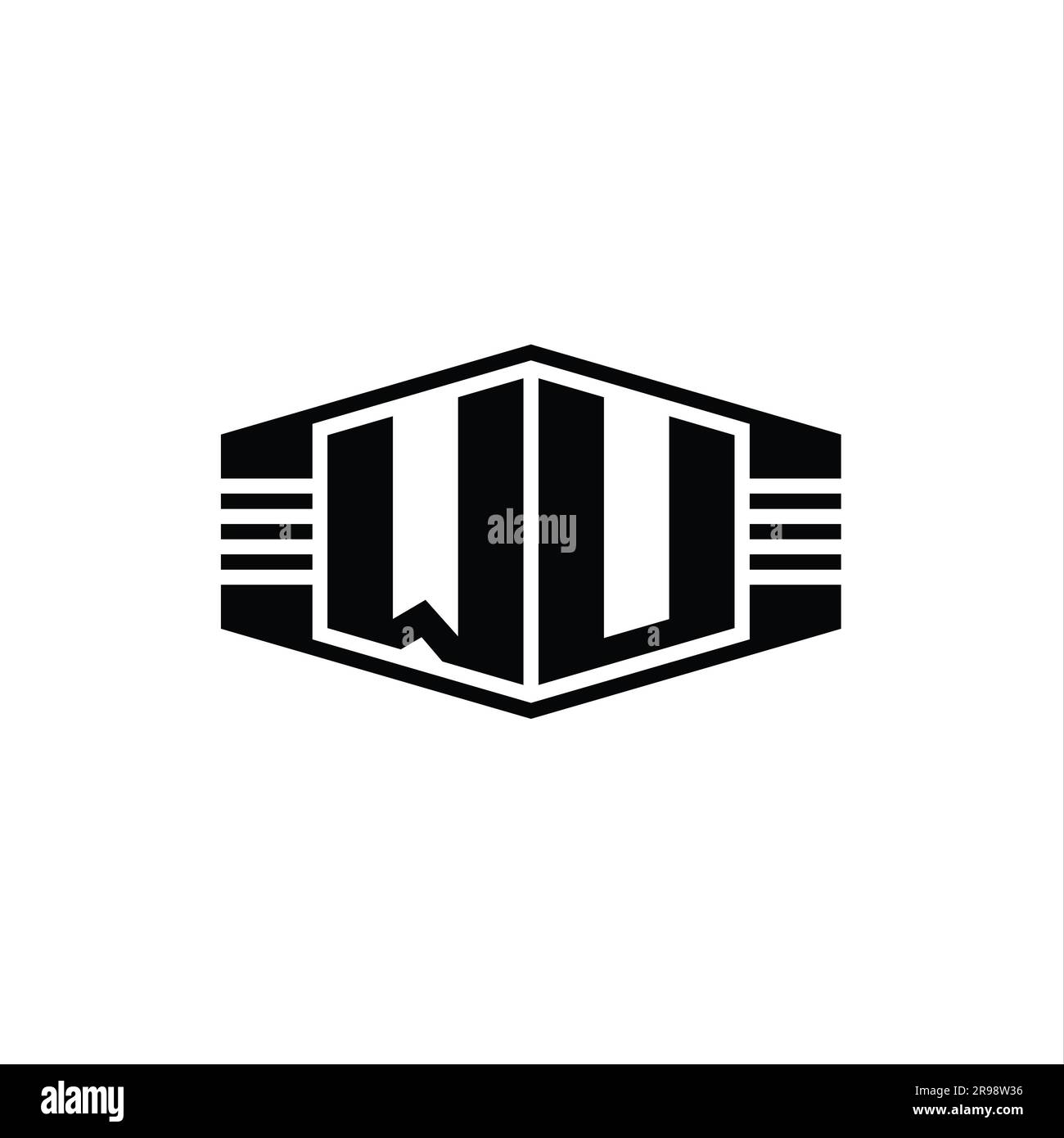 WU Letter Logo monogram hexagon emblem shape with stripes outline style ...