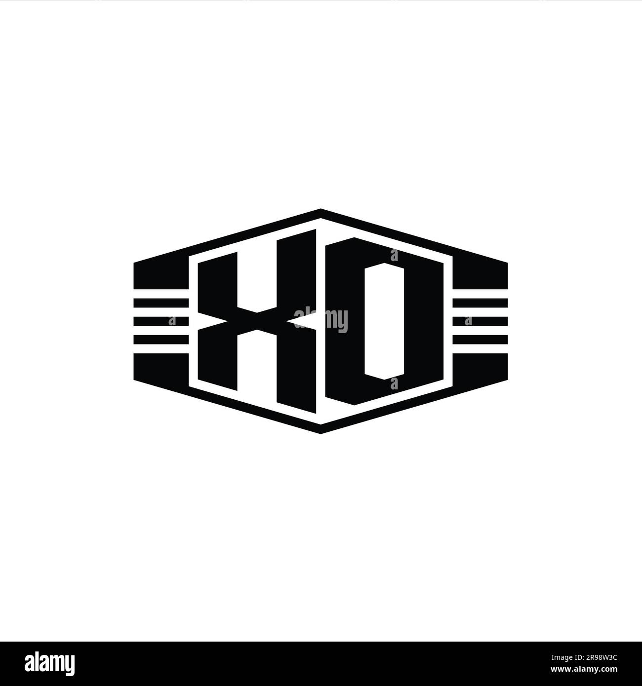 XD Letter Logo monogram hexagon emblem shape with stripes outline style ...