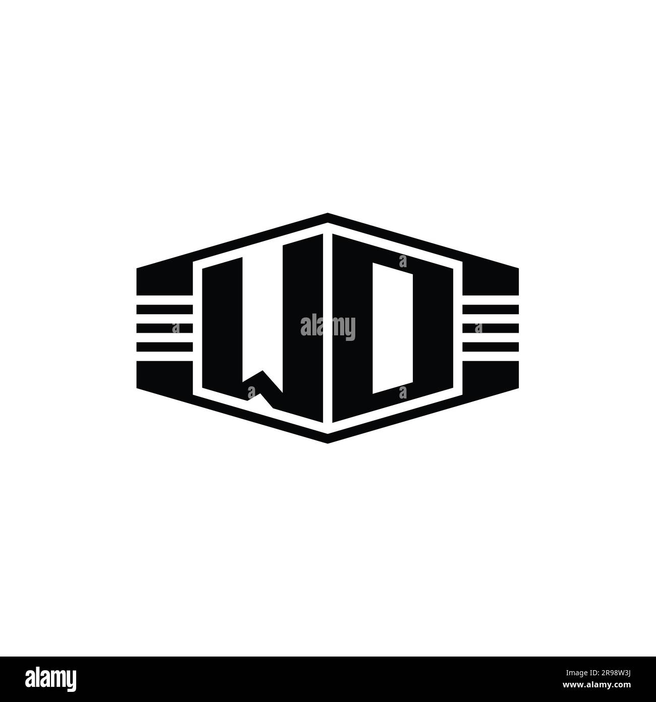 WO Letter Logo monogram hexagon emblem shape with stripes outline style ...