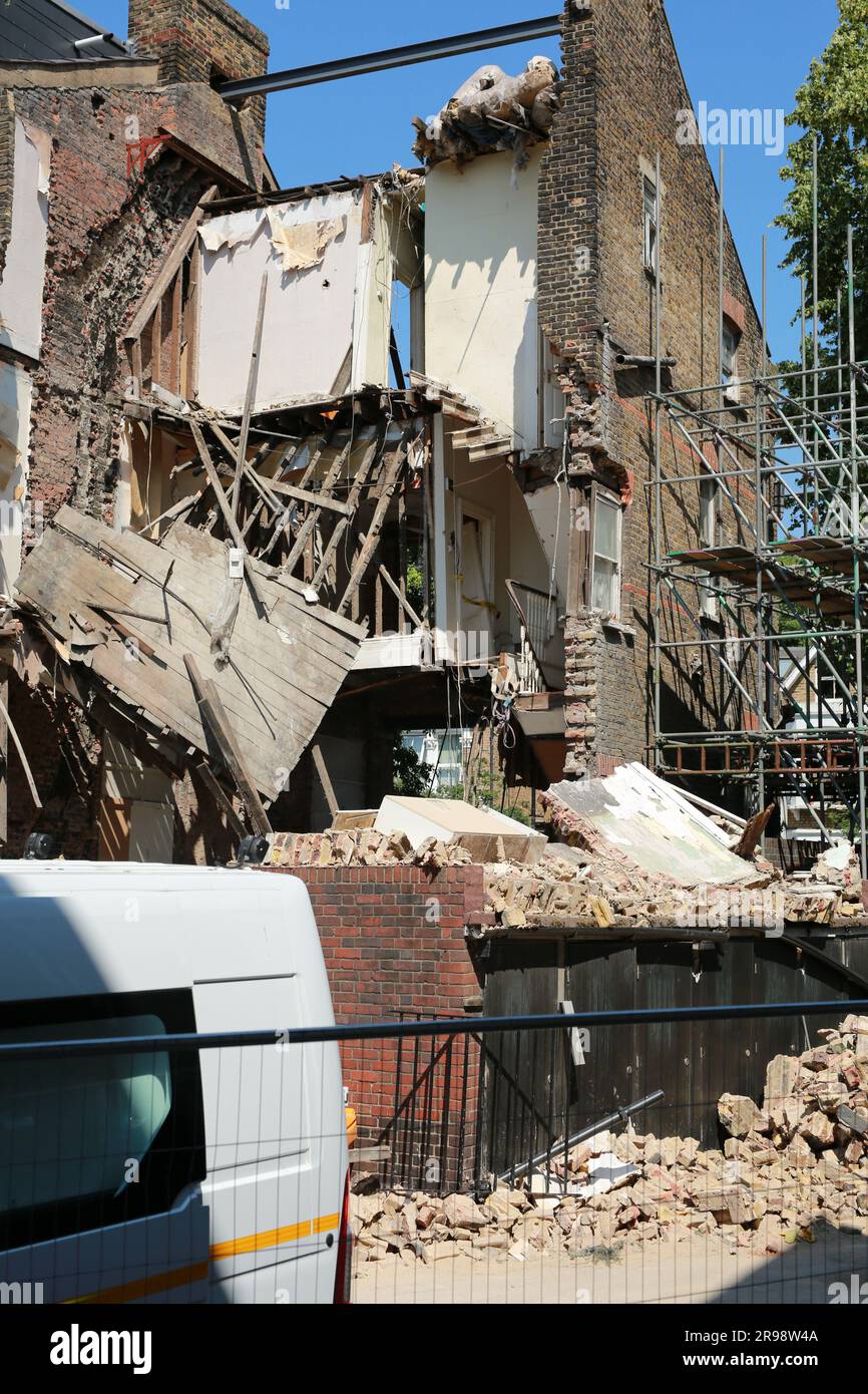 London, UK. 25 June 2023. A three-story house partially collapsed on ...