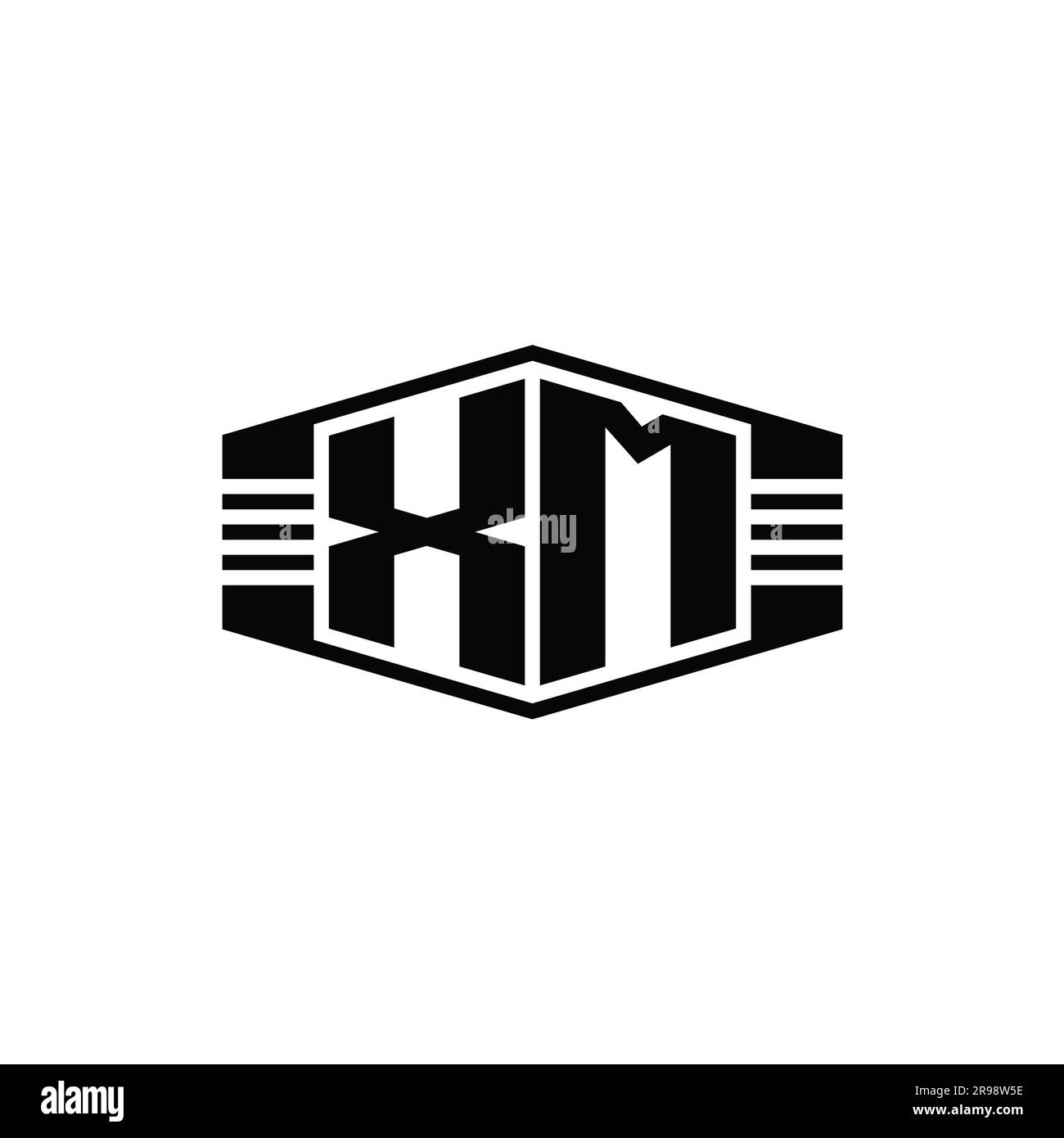 XM Letter Logo monogram hexagon emblem shape with stripes outline style ...