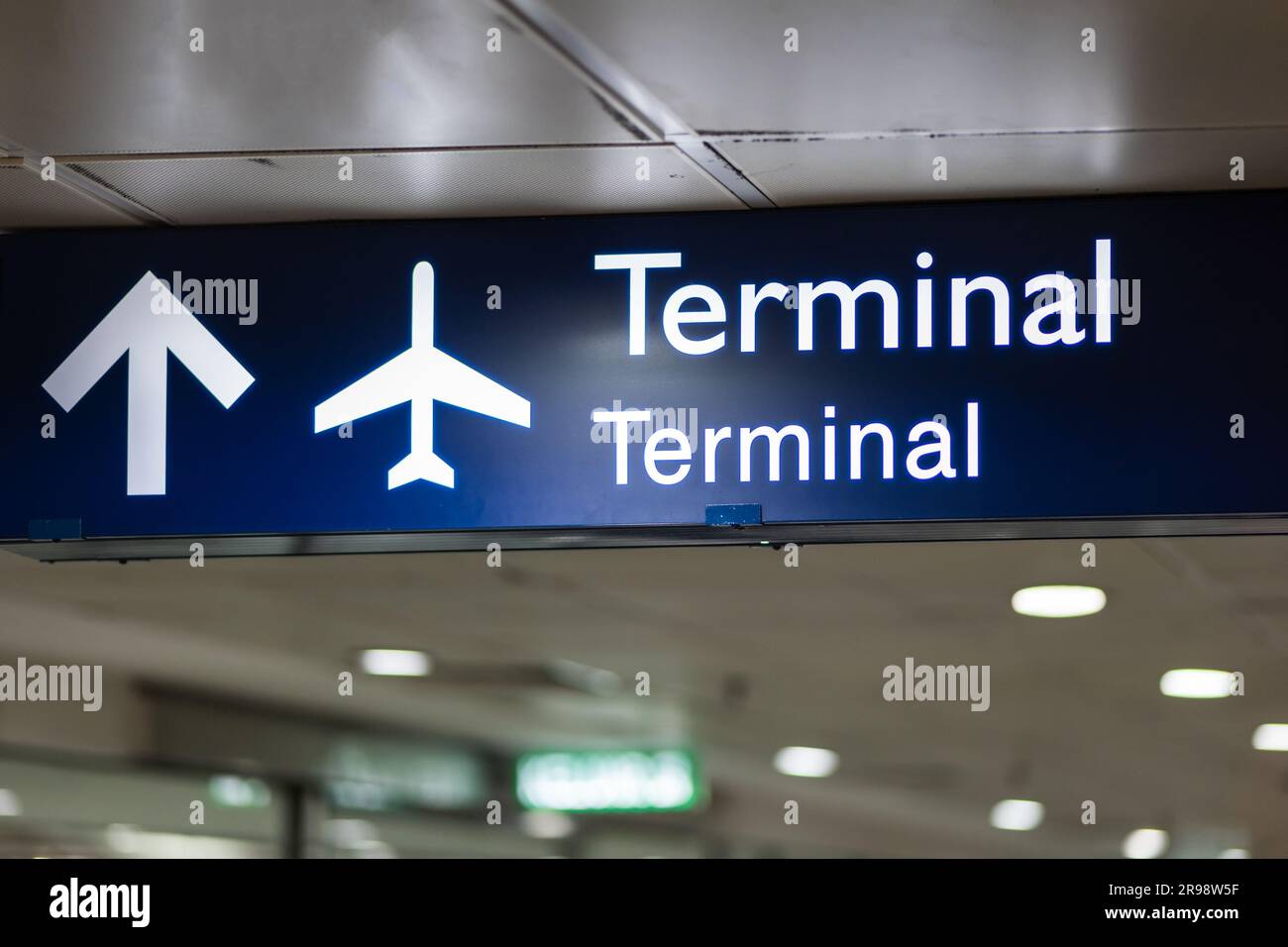 Airport sign showing the way to the airport terminal building Stock ...
