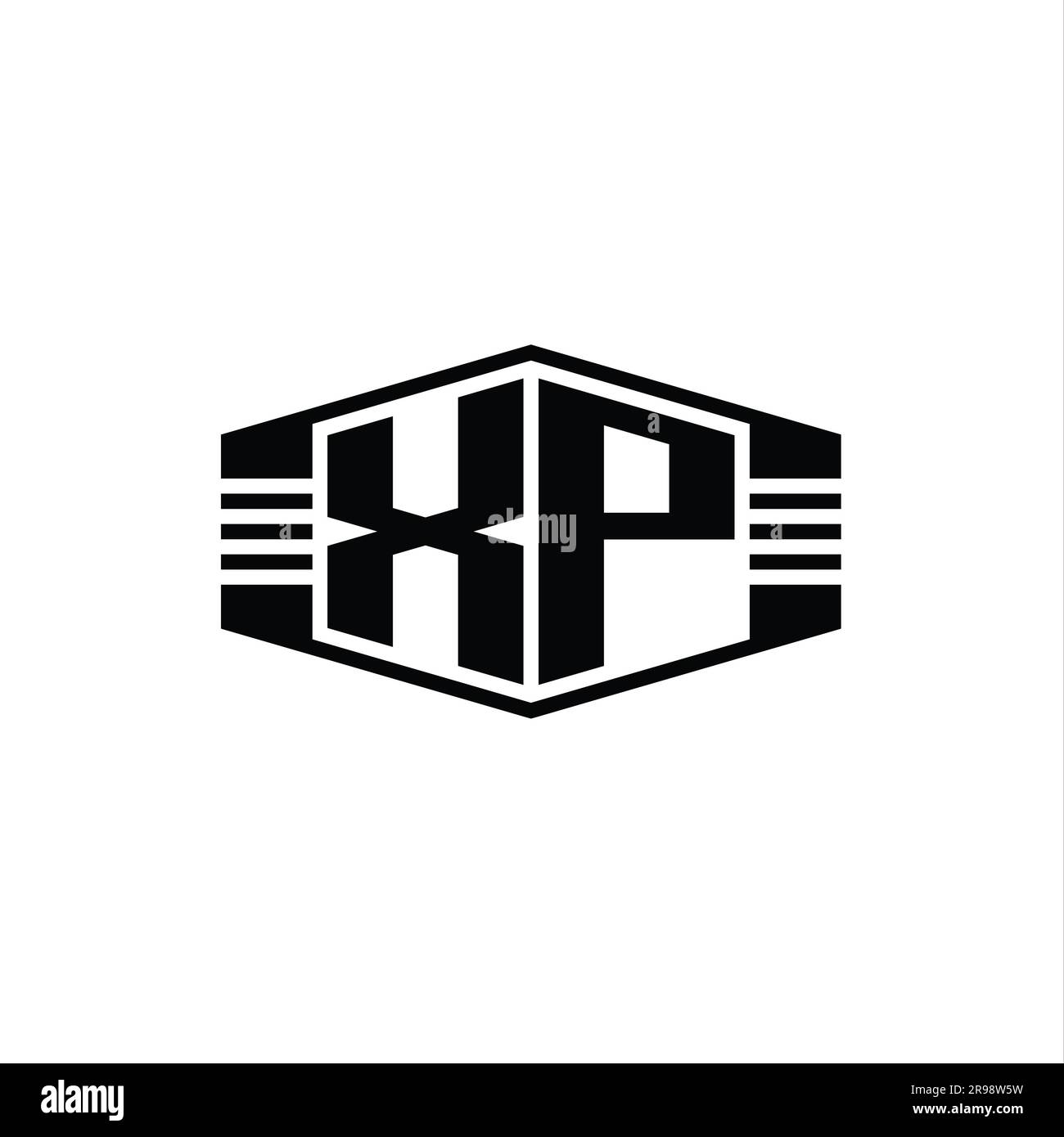 XP Letter Logo monogram hexagon emblem shape with stripes outline style ...