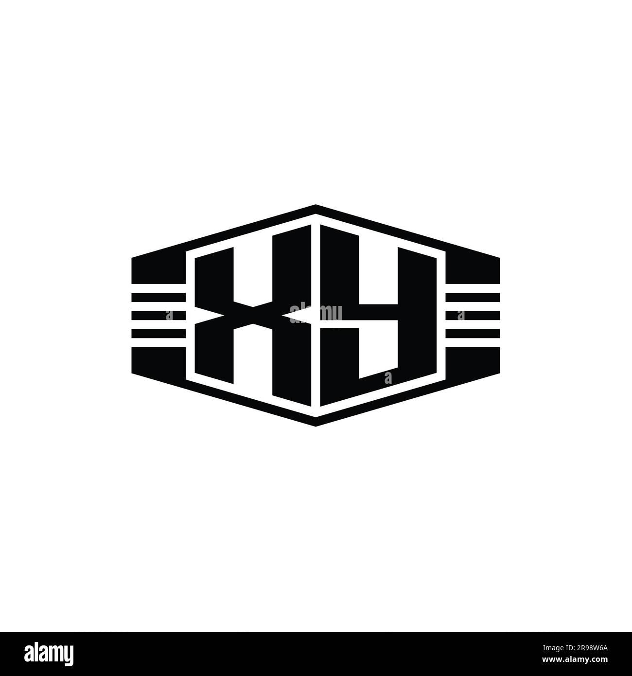 XY Letter Logo monogram hexagon emblem shape with stripes outline style design template Stock ...