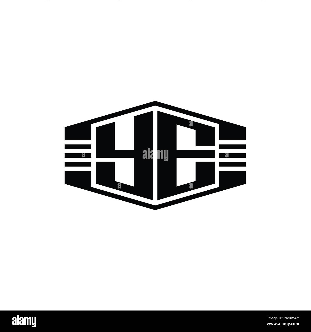 YE Letter Logo monogram hexagon emblem shape with stripes outline style design template Stock ...