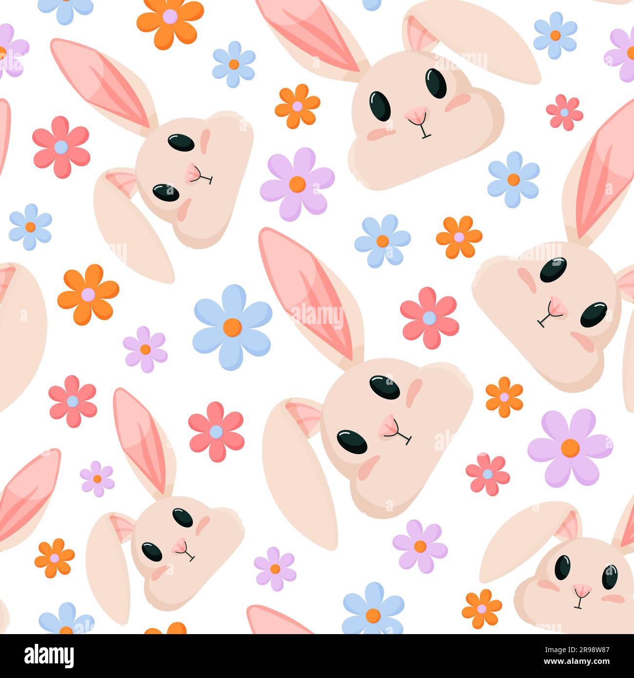 Rabbit and flowers pattern. Seamless Pattern background. Cartoon rabbit ...