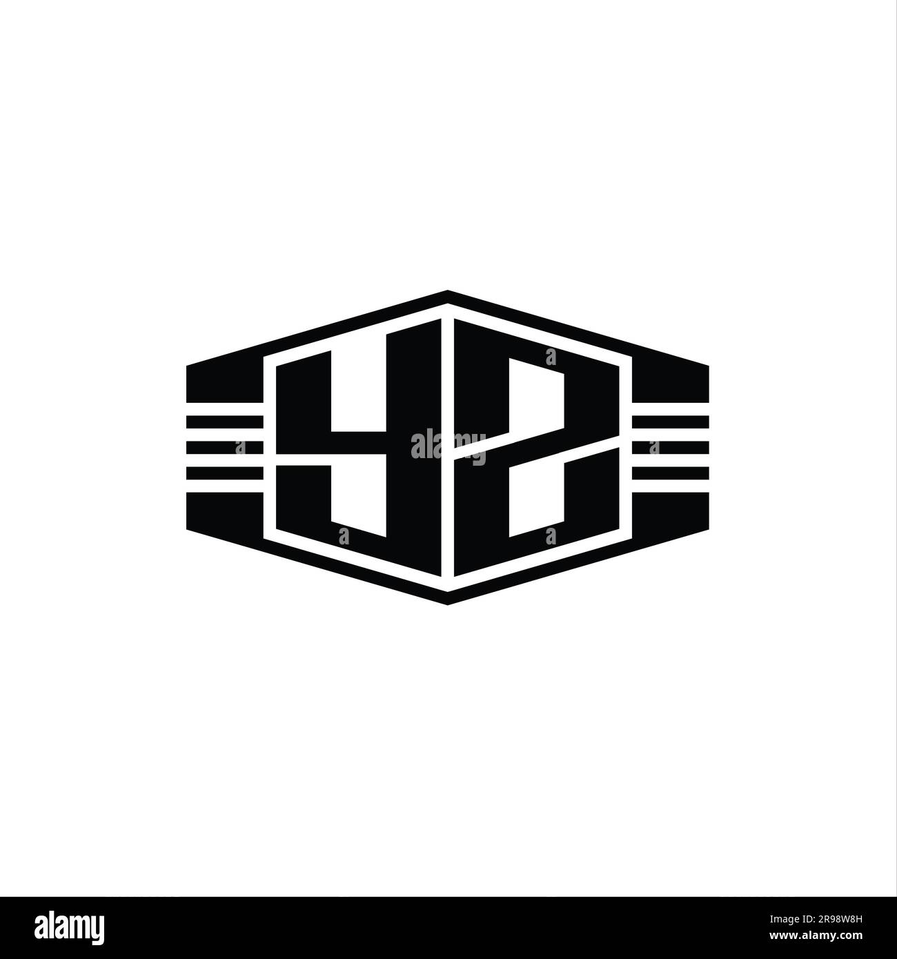YZ Letter Logo monogram hexagon emblem shape with stripes outline style design template Stock ...