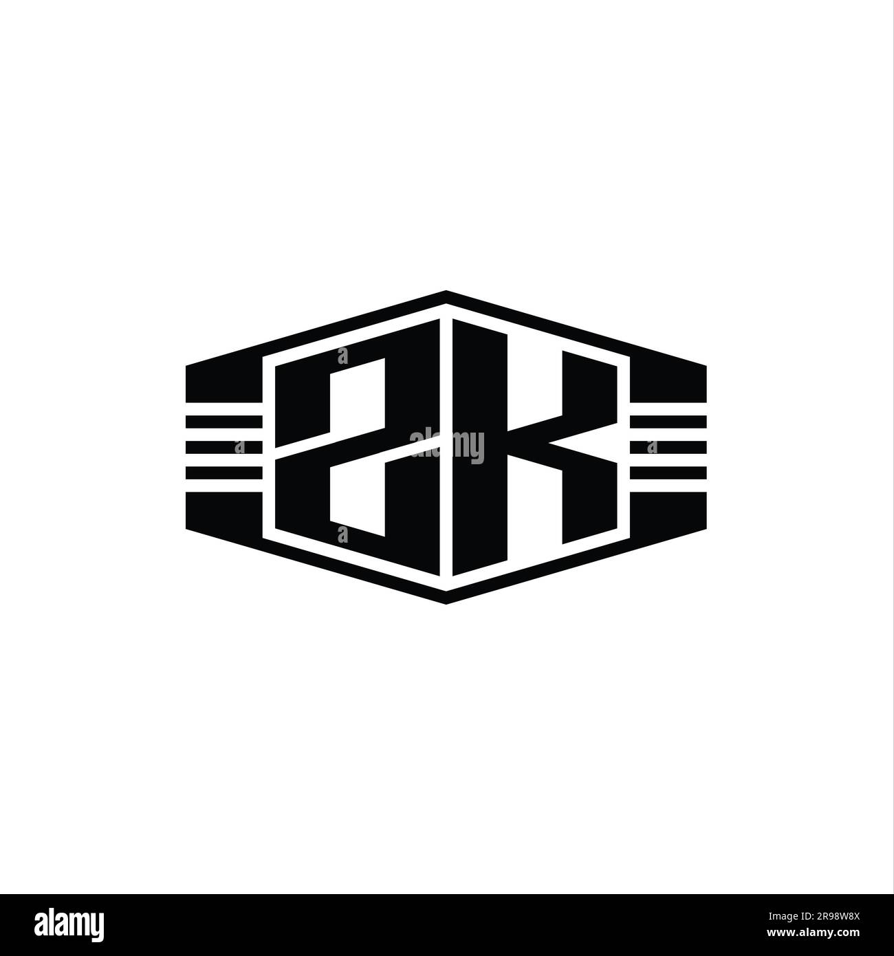 ZK Letter Logo monogram hexagon emblem shape with stripes outline style ...