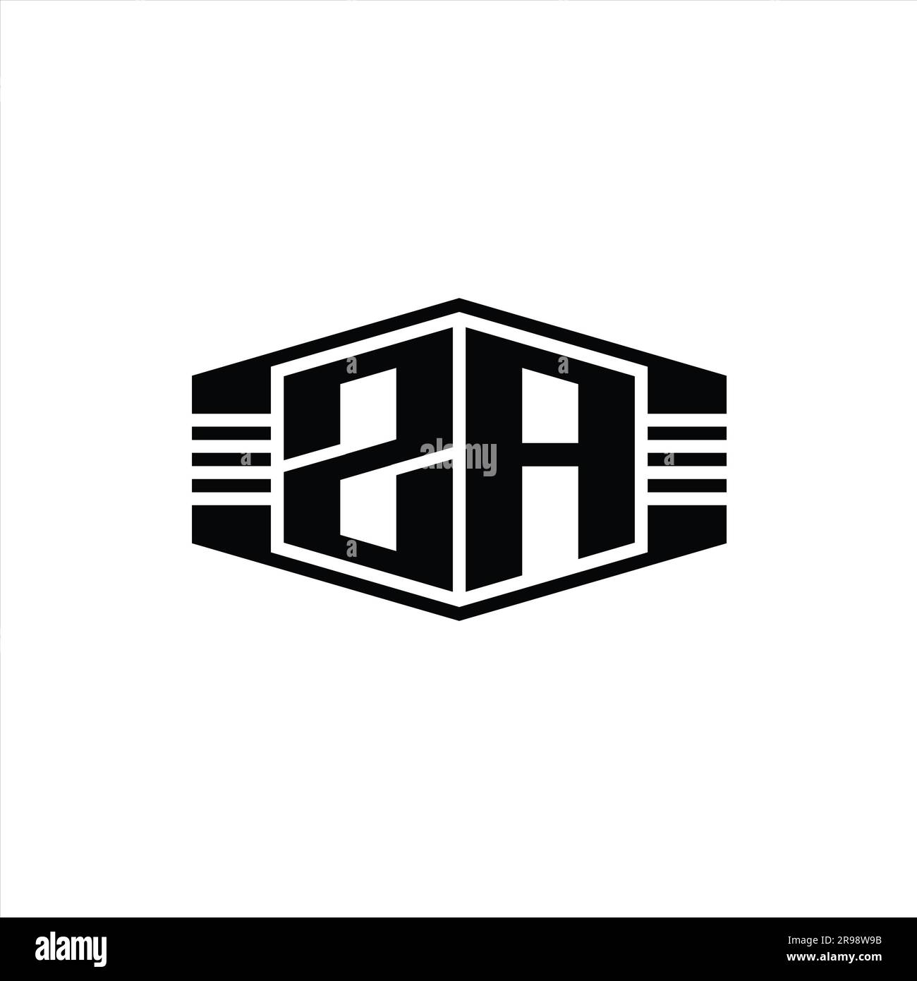 ZA Letter Logo monogram hexagon emblem shape with stripes outline style ...