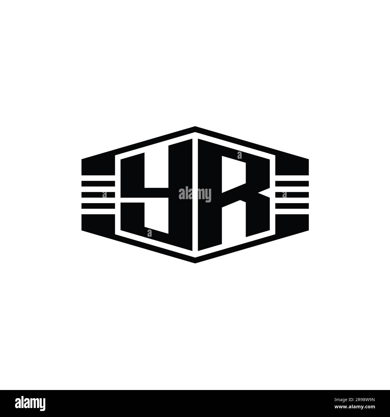 YR Letter Logo monogram hexagon emblem shape with stripes outline style ...