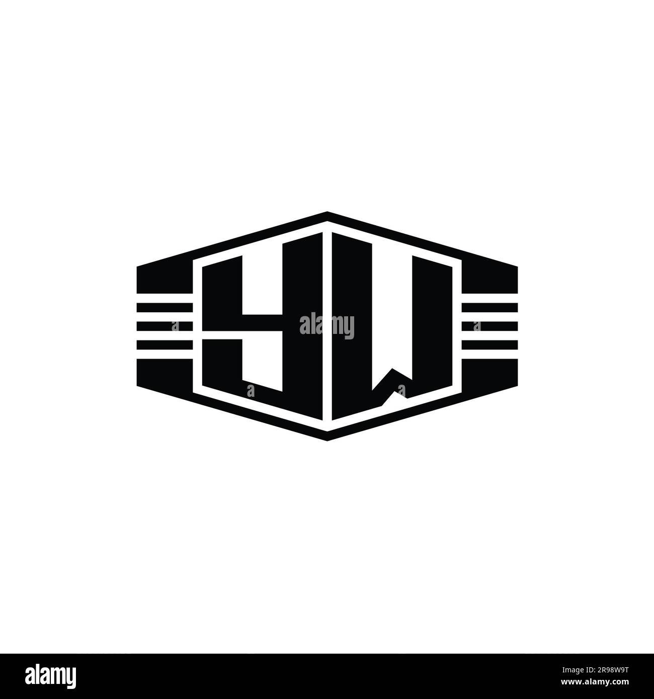 YW Letter Logo monogram hexagon emblem shape with stripes outline style ...