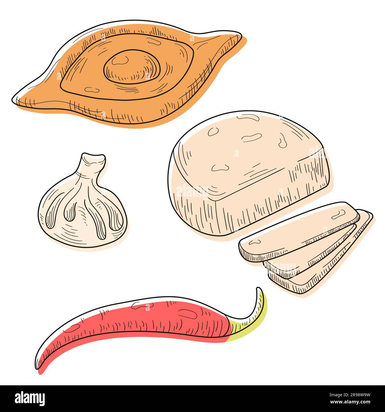 Drawing georgian national food isolated on the white background. Hand ...