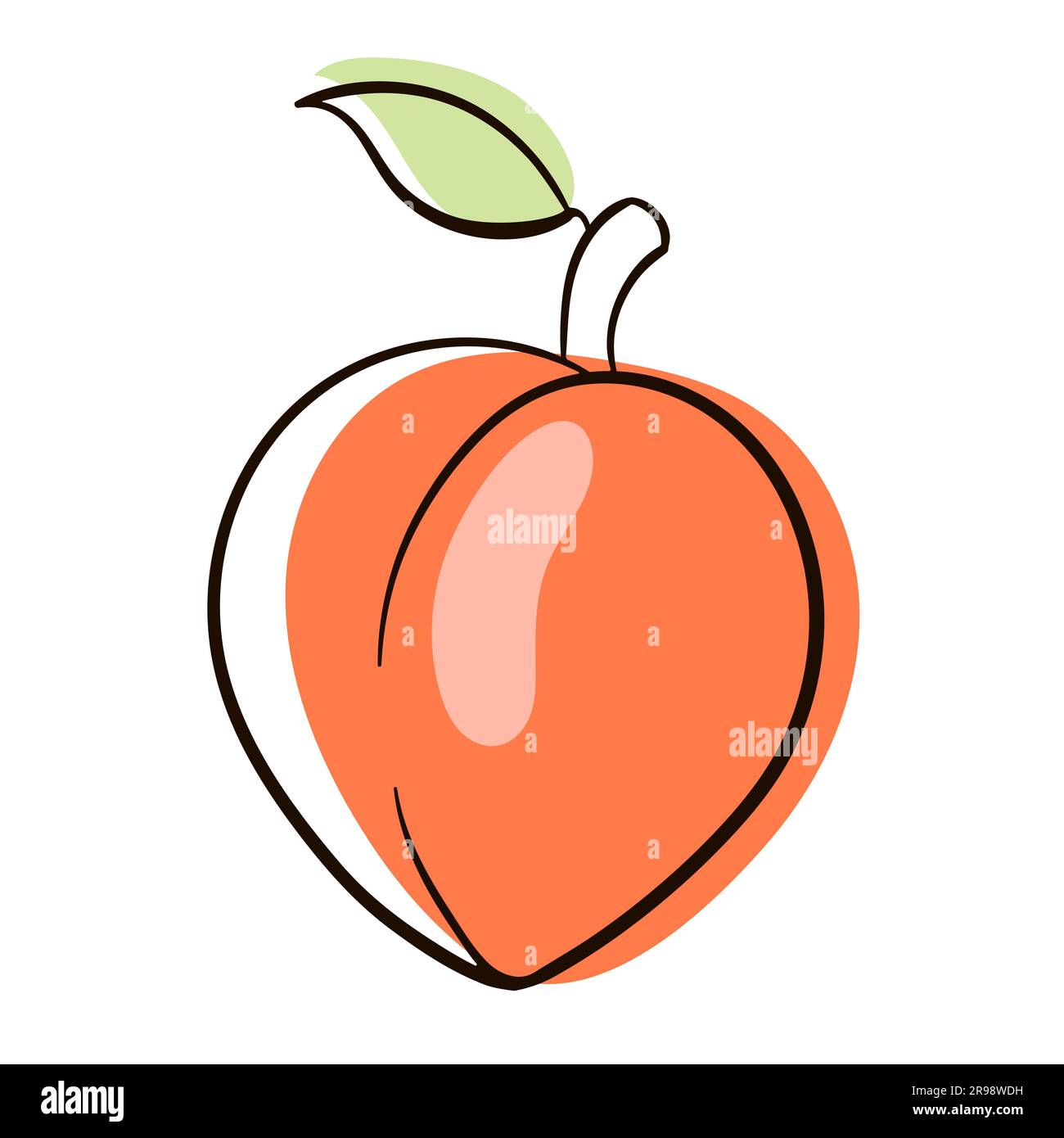 Peach fruit line art, cartoon for food apps and websites Stock Vector ...