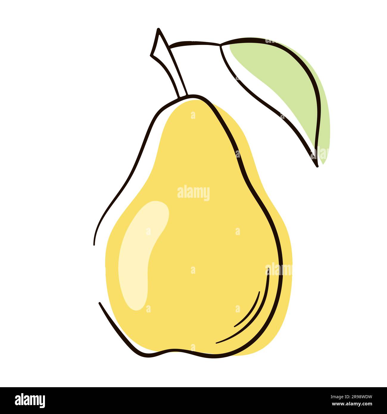 Yellow pear fruit line art icon isolated on white background. Cartoon ...