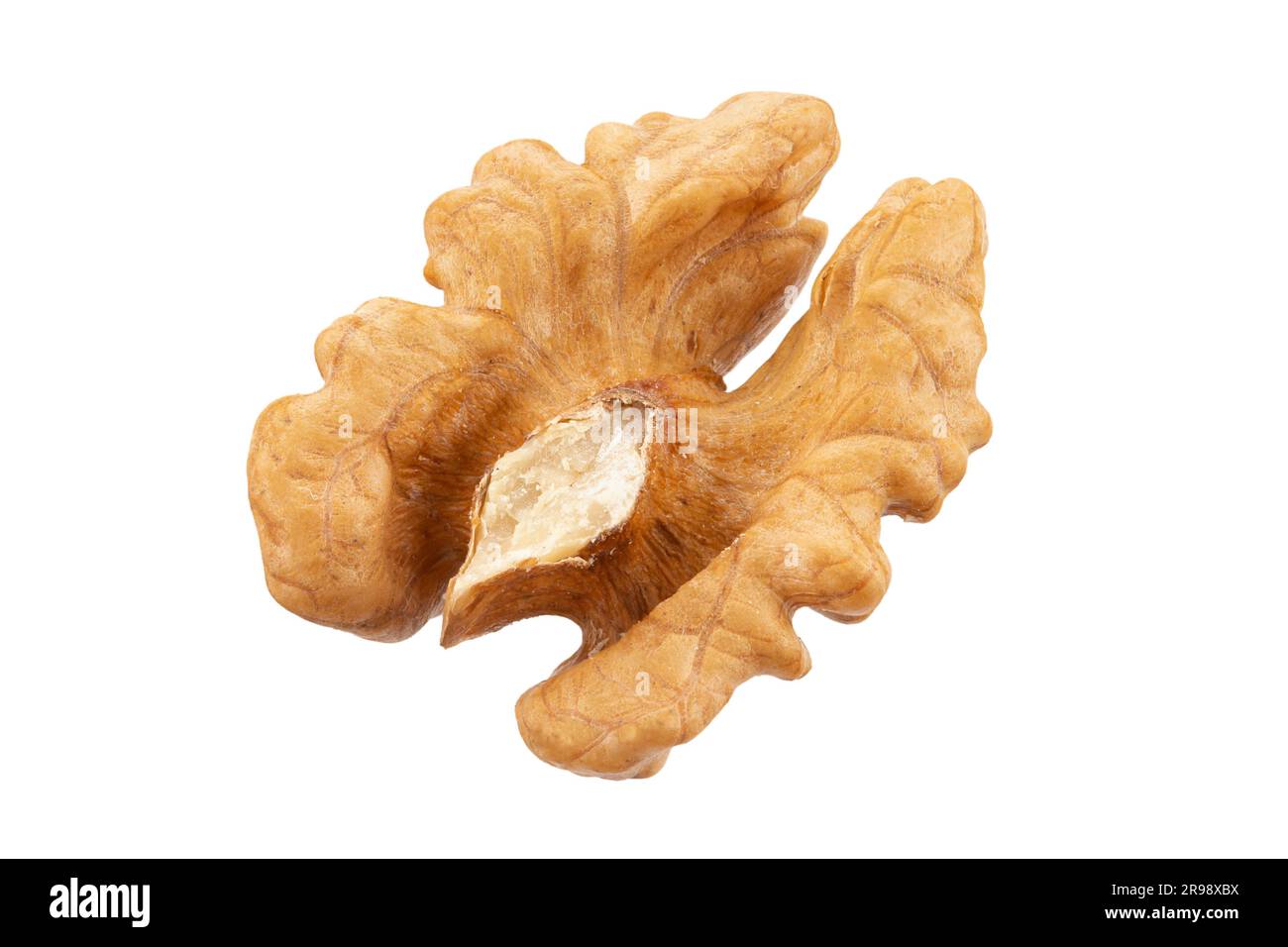 Half a walnut kernel. Isolated on white background. File contains ...
