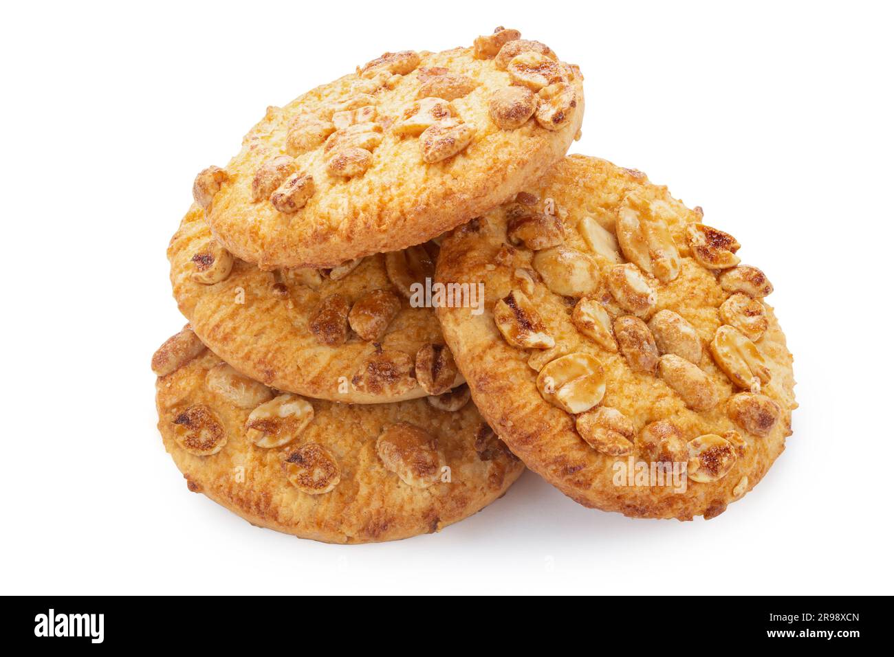 Round shortbread cookies with peanuts. Isolated on white background ...