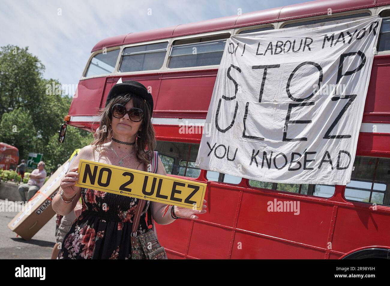 London, UK. 25th June 2023. No to Ulez. Protesters gather at Marble ...