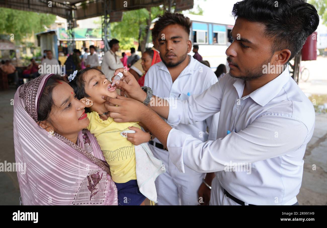 Beawar, Rajasthan, India, June 25, 2023: Health worker administers a ...