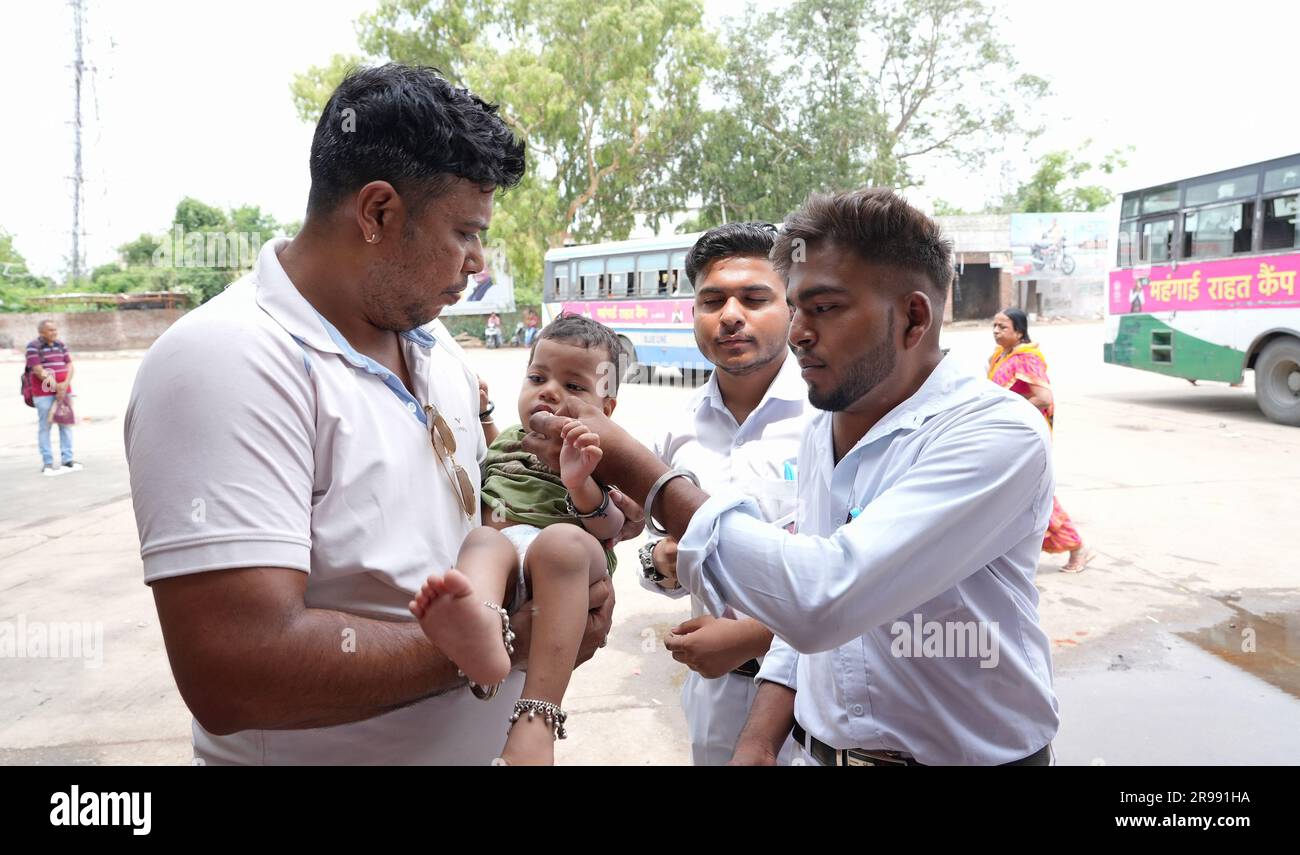 Beawar, Rajasthan, India, June 25, 2023: Health worker administers a ...