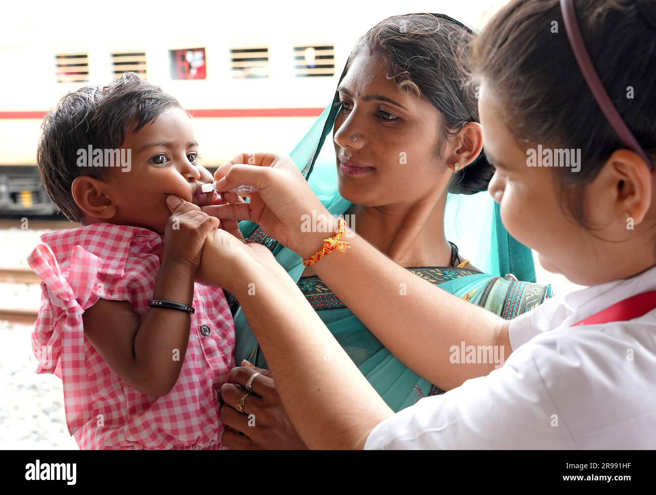 Beawar, Rajasthan, India, June 25, 2023: Health worker administers a ...