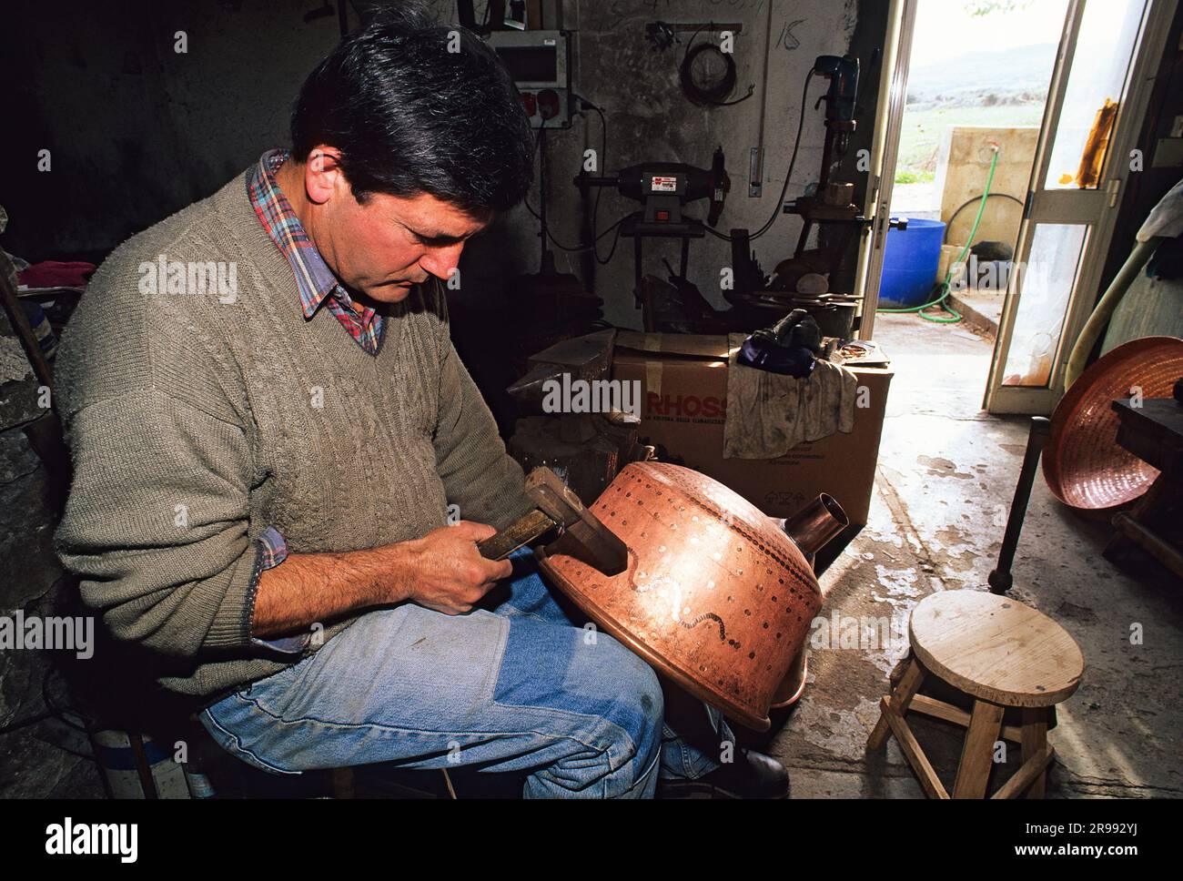 Italy Sardinia Isili - The Master of Copper Luigi Pitzalis Stock Photo ...