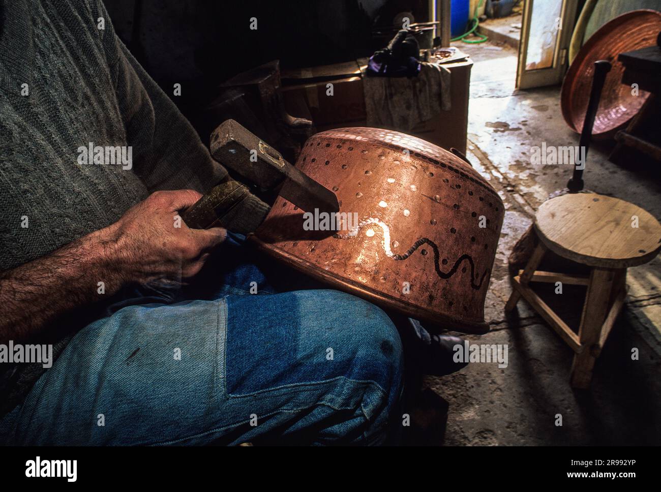Italy Sardinia Isili - The Master of Copper Luigi Pitzalis Stock Photo ...