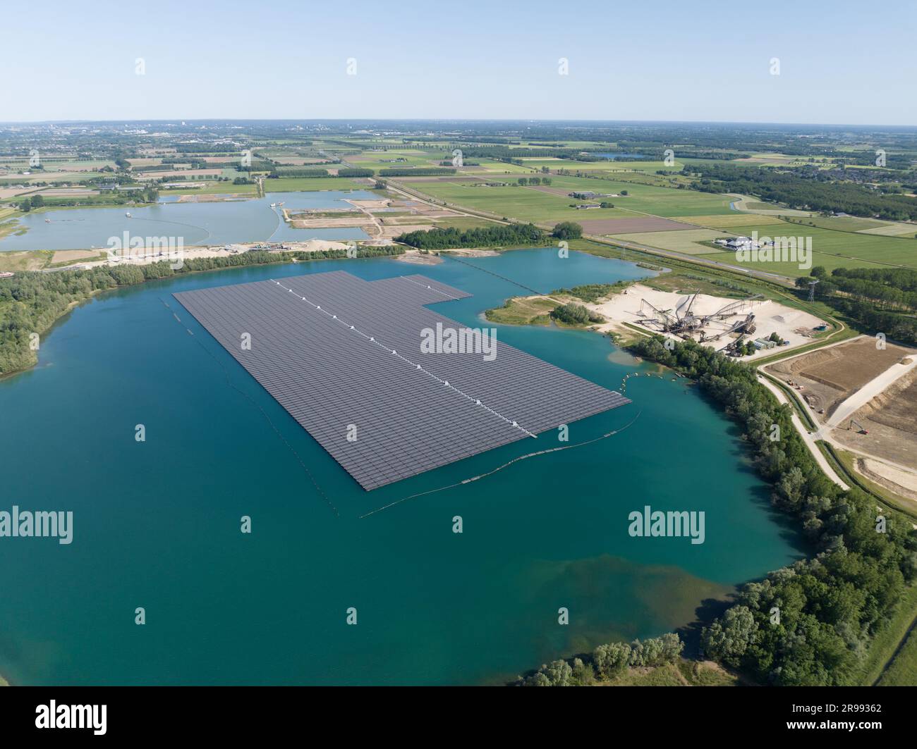 Aerial drone photo of solar panels located on water in Deest, The ...