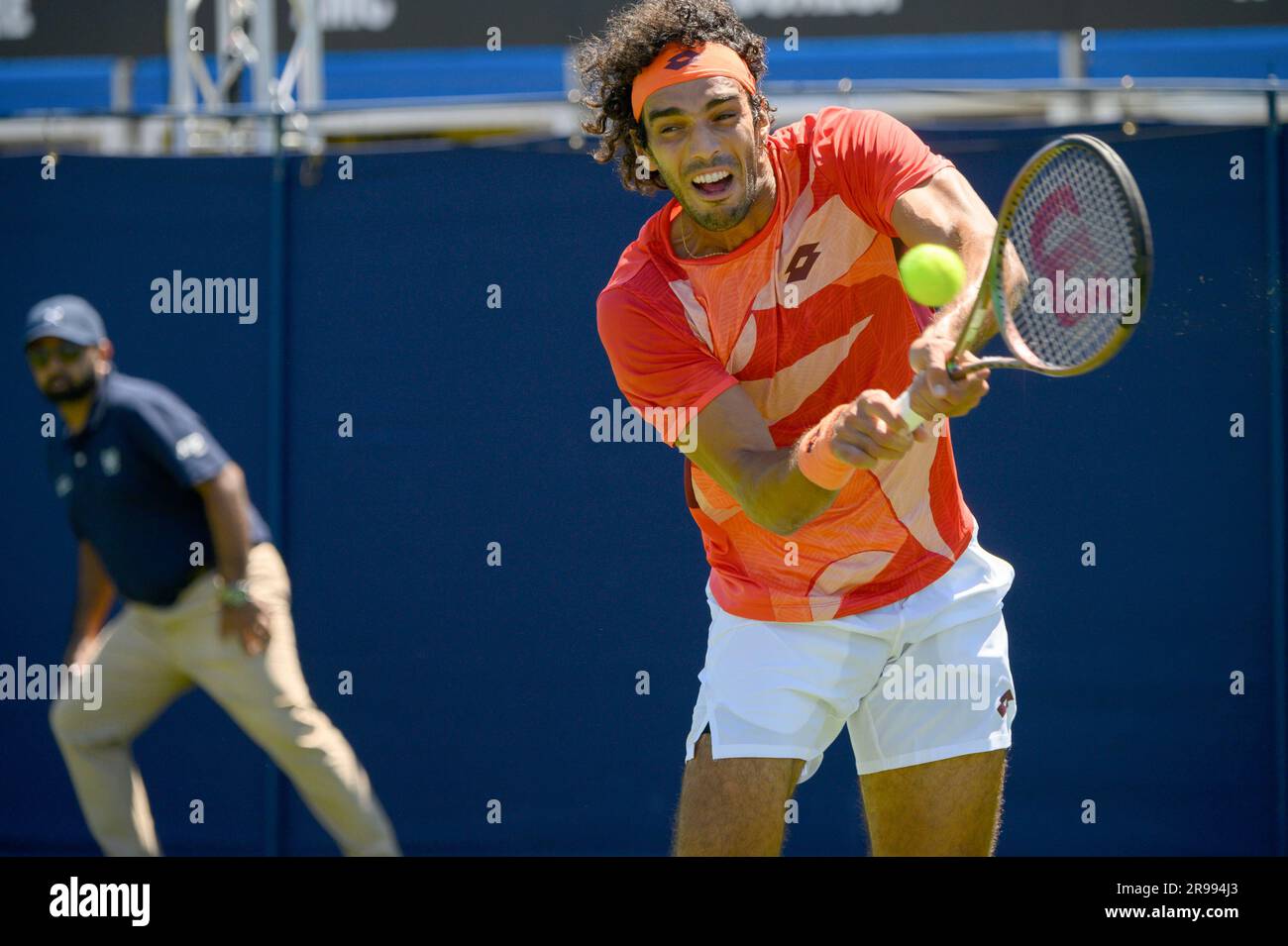 Skander Mansouri (TUN) playing in his first round qualifying match on ...