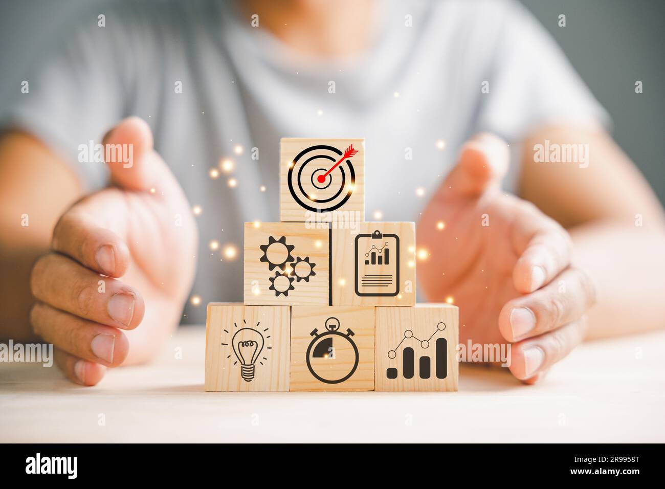 Wood block stacking meticulously arranged by hand Stock Photo - Alamy