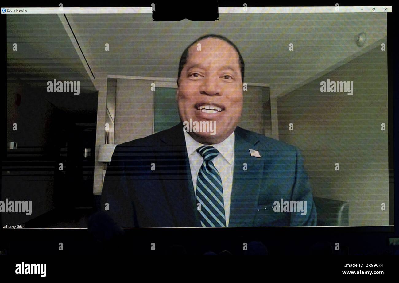 Larry Elder, political commentator and host of â The Larry Elder Show,â ...