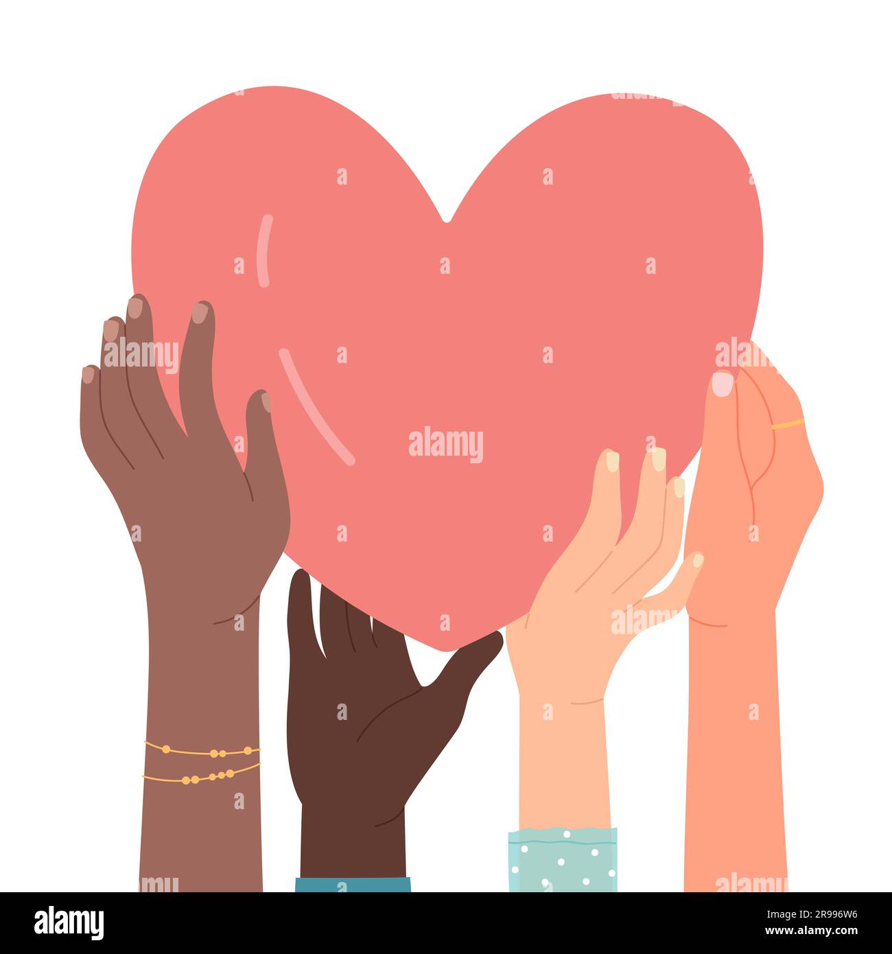 Hands of volunteers holding heart together. Support, assistance and ...