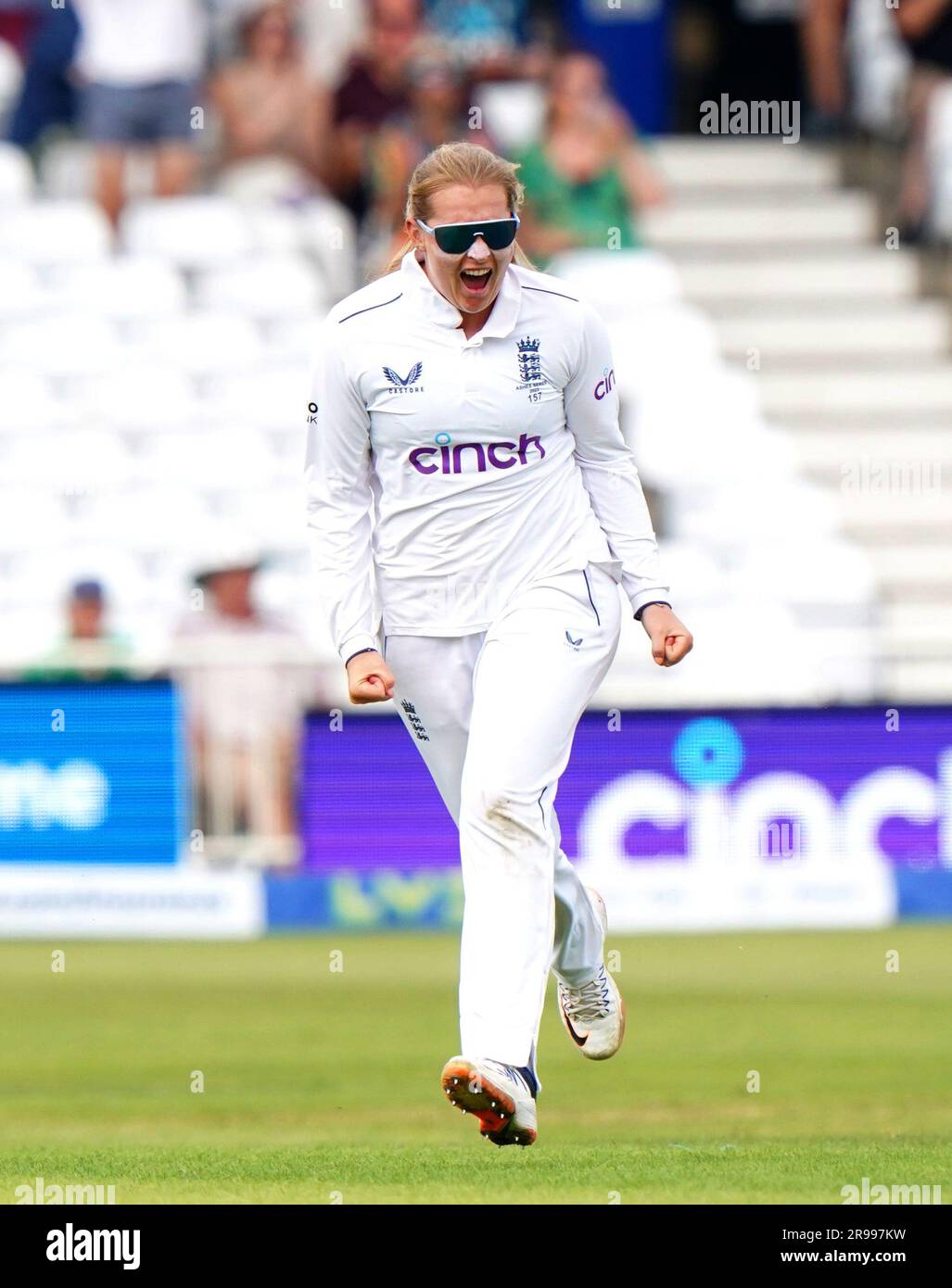 England's Sophie Ecclestone celebrates taking the wicket of Australia's ...