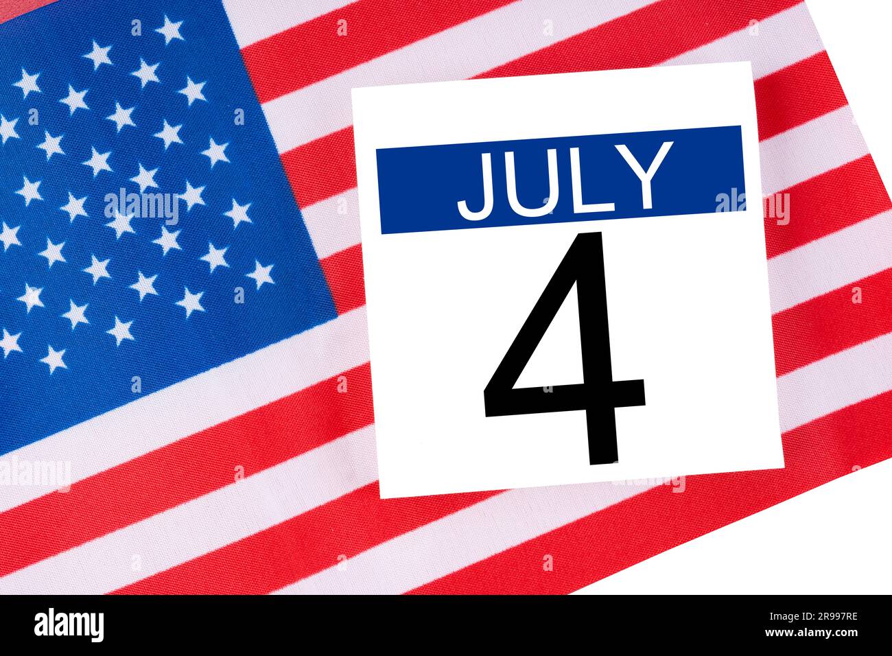 4 th July calendar with part of an American flag on white background ...