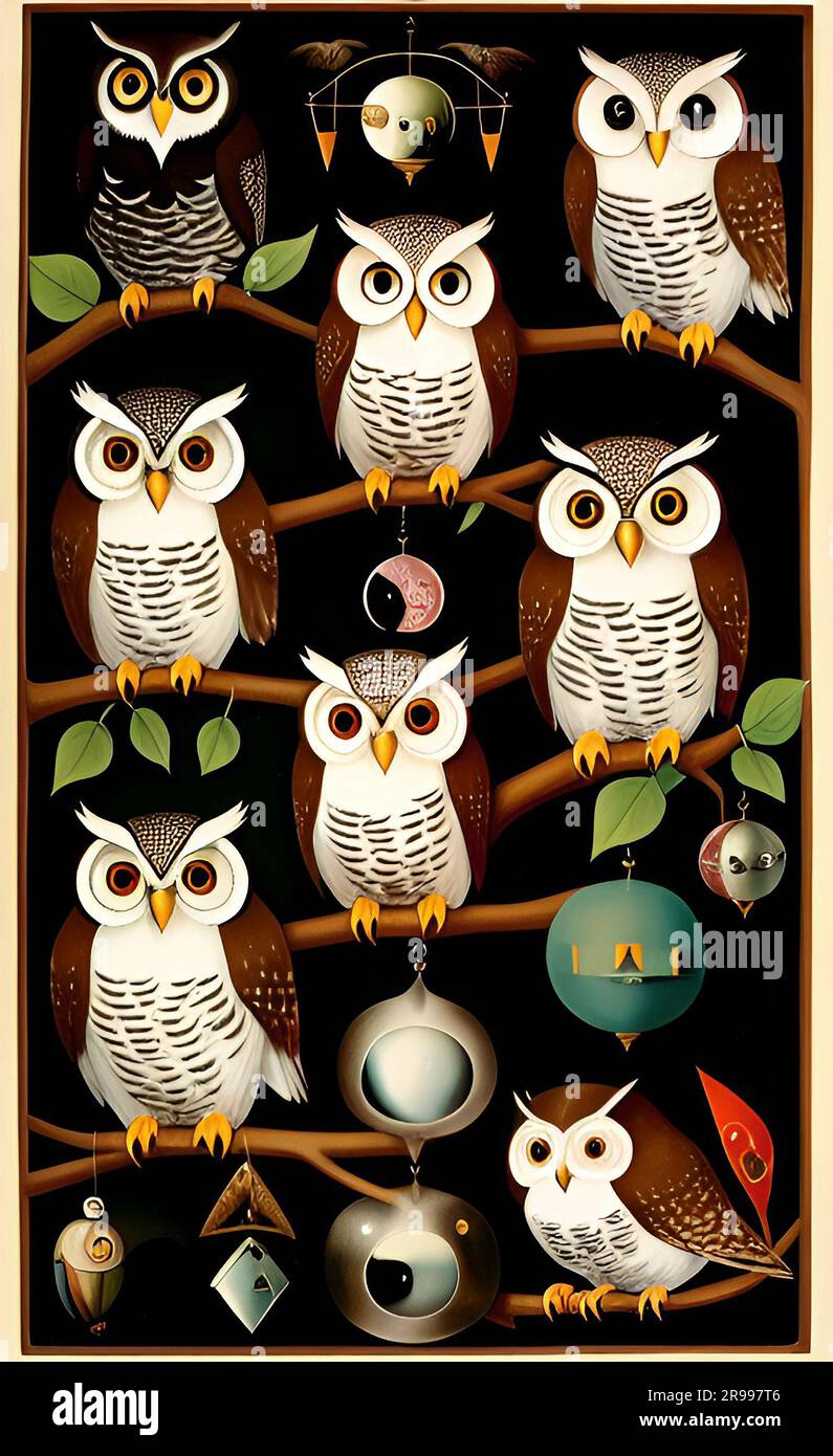 Owls tree art hi-res stock photography and images - Alamy