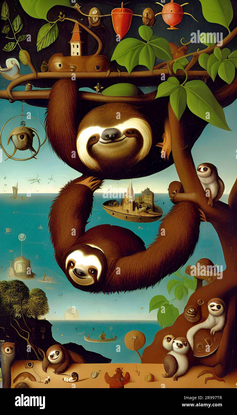 Sloths in a tree art hi-res stock photography and images - Alamy