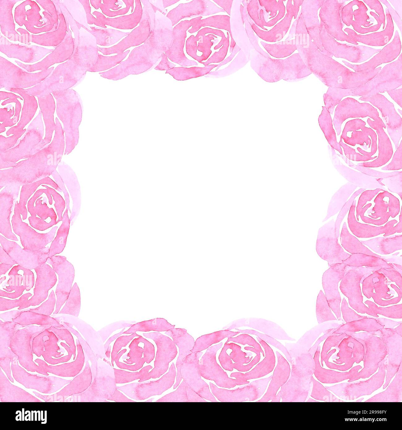 Hand drawn watercolor pink roses boarder on white background. Scrapbook ...
